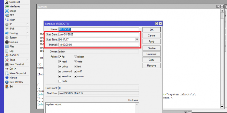 Script dan Scheduler Auto Reboot Mikrotik Setiap Hari - ALFI NETWORK